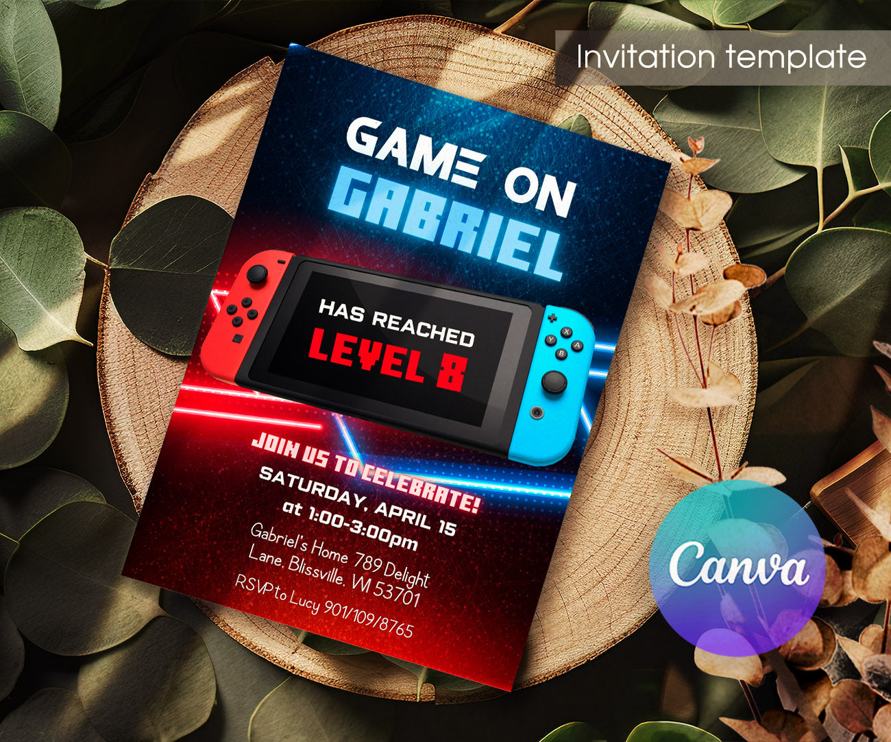 Nintendo Switch Gamer customizable invitation template | Share or Print ...