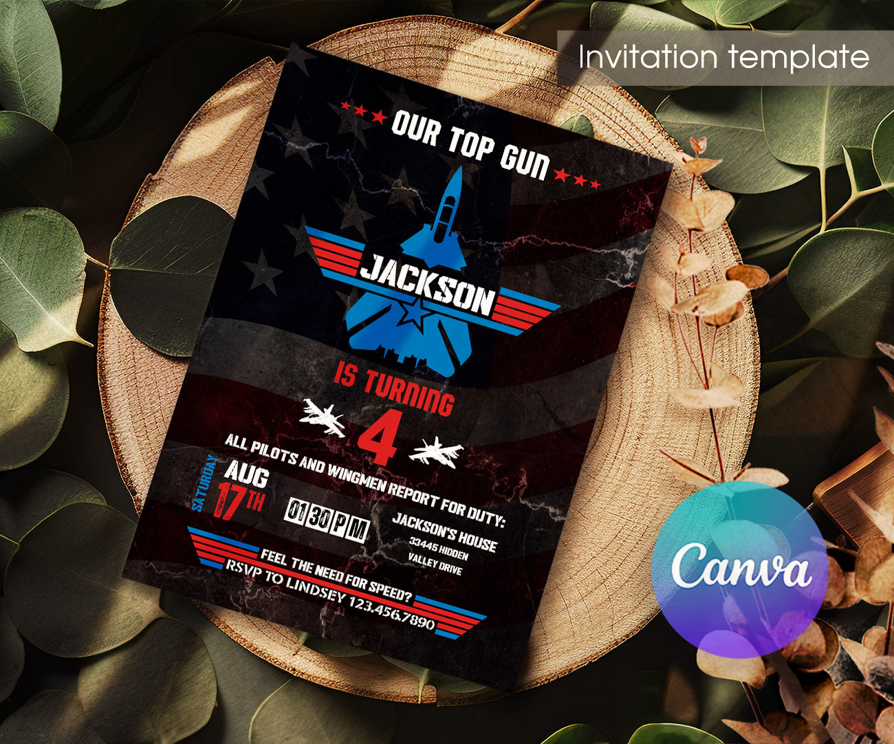 Top Gun Maverick Jet Fighter customizable invitation template | Share ...